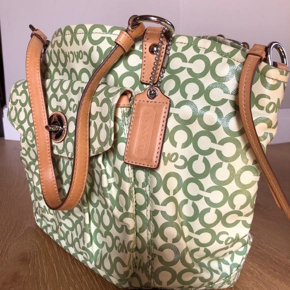 Coach | Bags | Coach Handbag Spring Green Coated Canvas And Leather ...